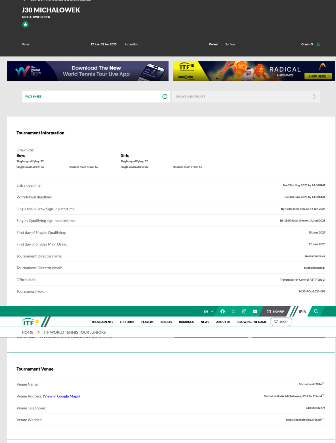 ITF World Tennis Tour Juniors Calendar J30 Michalowek 2025 – Michałówek ...